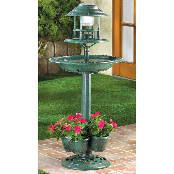 Solar Powered Verdigris Lighted Birdbath Planter 12967 | Buffalo Trader ...