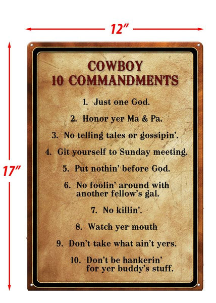 Cowboy 10 Commandments Sign 1529 | Buffalo Trader Online