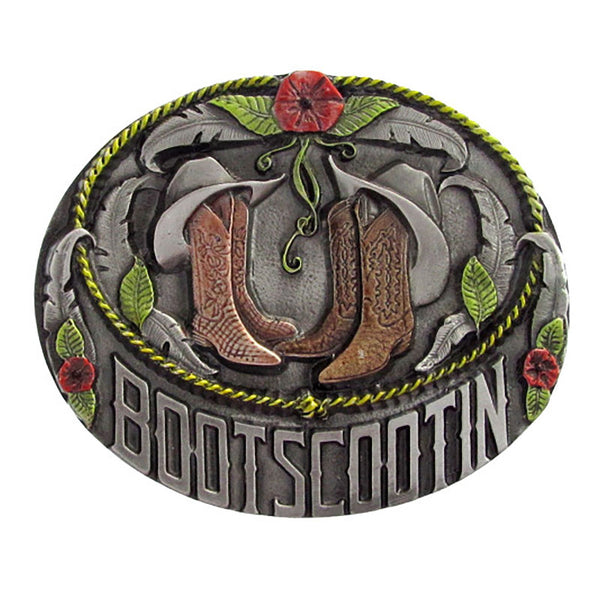 Bootscootin Enamel & Pewter Belt Buckle BU-014-E | Buffalo Trader Online