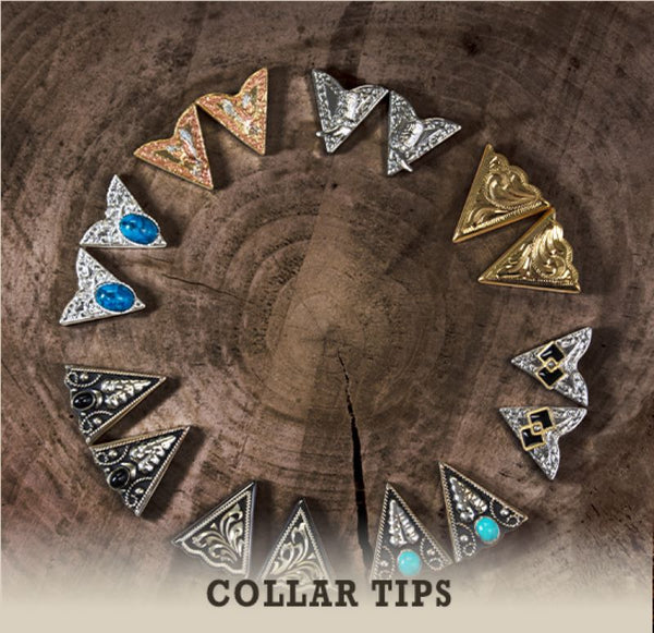 Fine German Silver & Gold Vermeil Engraved Cowboy Collar Tips CT-64 ...