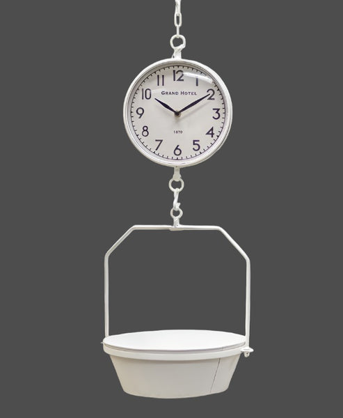 White Vintage Hanging Scale with Clock G65130 | Buffalo Trader Online