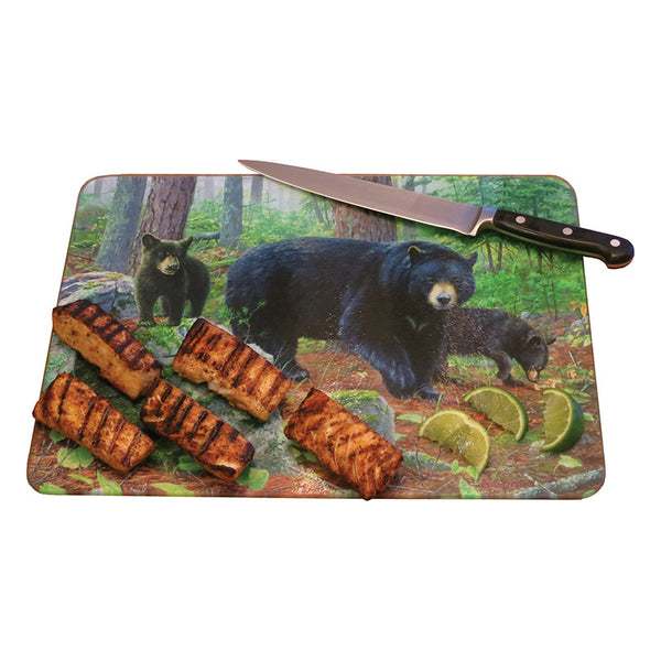 Bear Family Foraging Glass Cutting Board 784C | Buffalo Trader Online